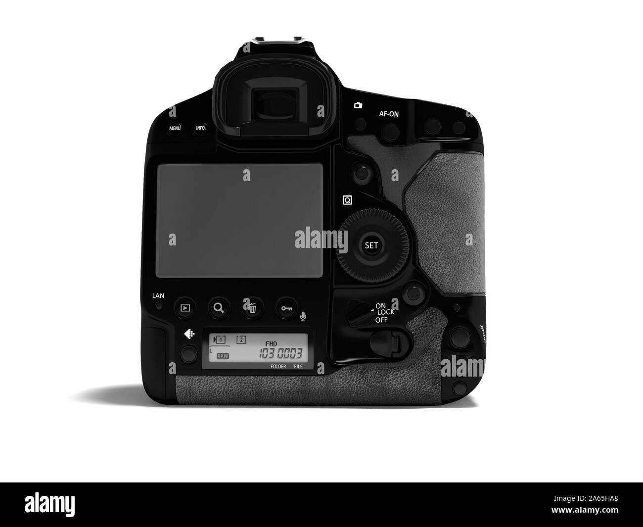 Professional black camera with leather inserts rear view 3d render on ...