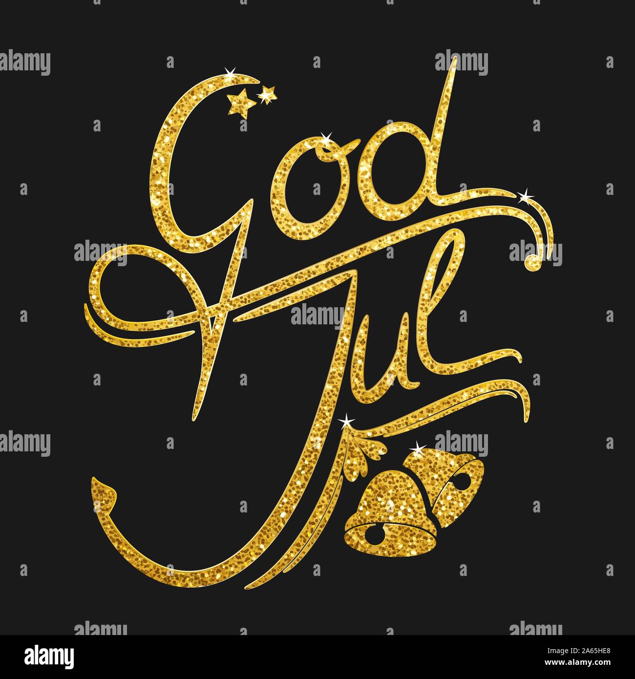 Scandinavian Merry Christmas concept, words God Jul in golden glitter ...