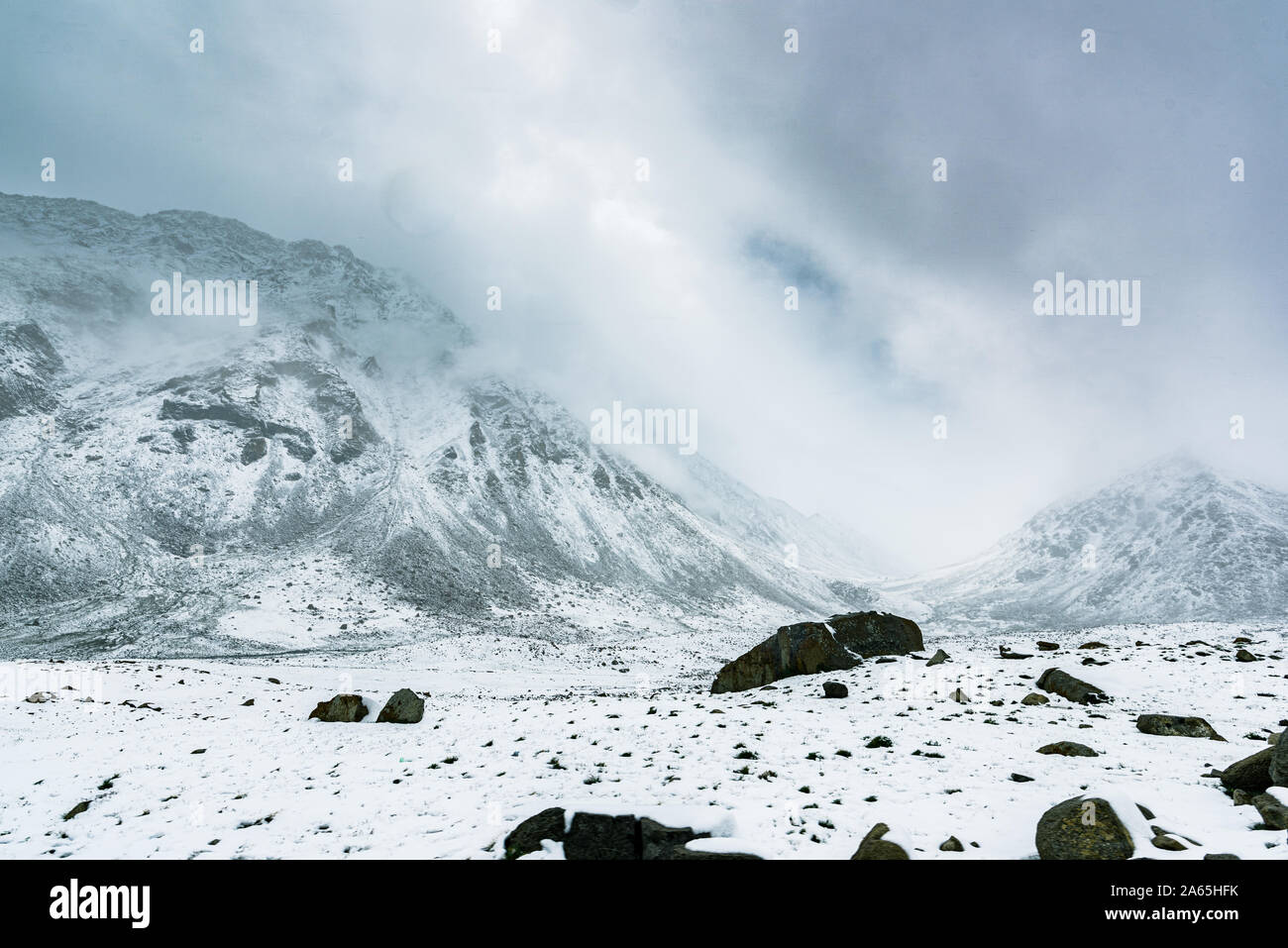 Winter landscape in Ladakh, India, during a snowy day Stock Photo - Alamy