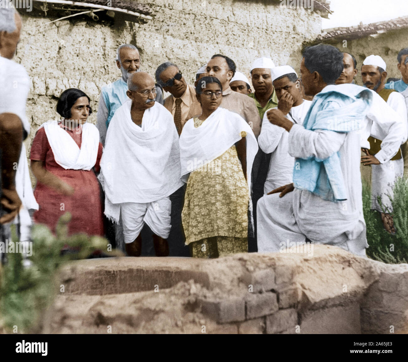 Mahatma Gandhi in village meeting people during peace march, Bihar ...