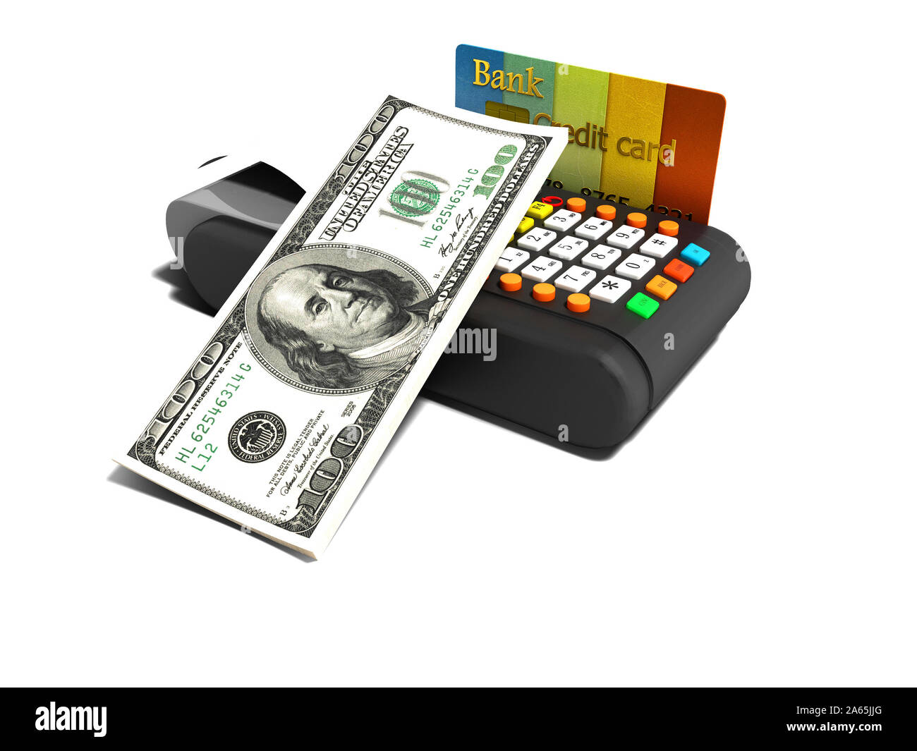 Modern concept of payment for goods in cash or pos terminal with credit ...