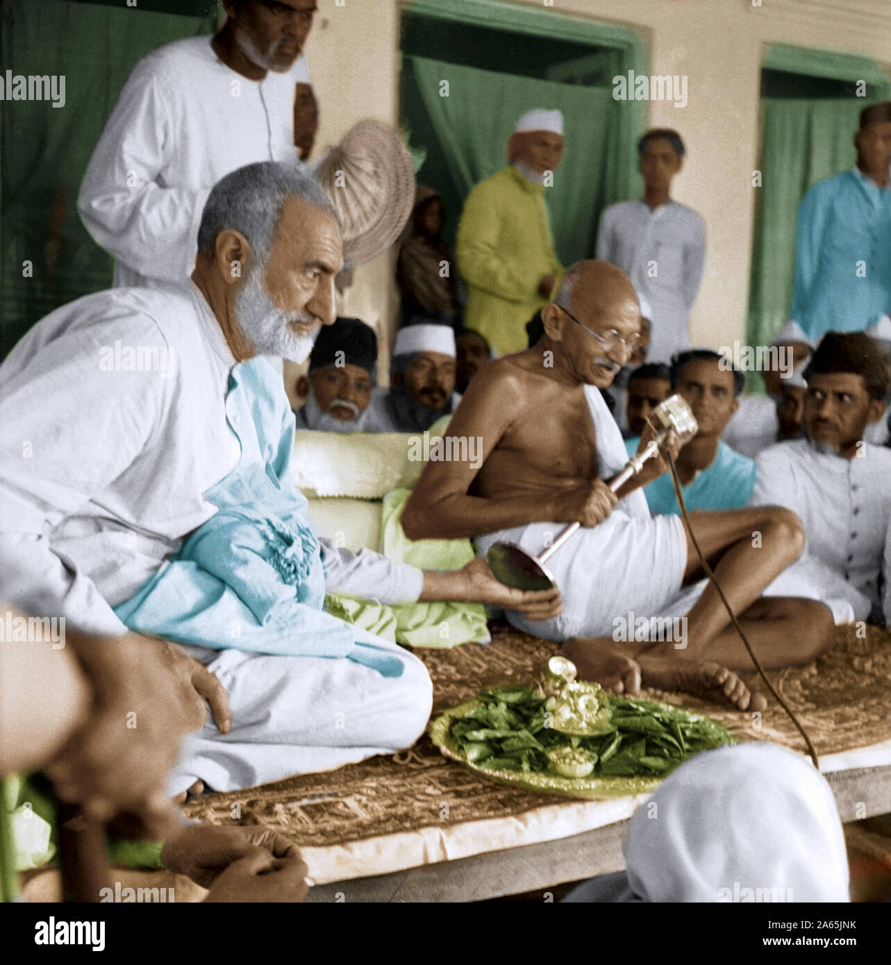 Mahatma Gandhi with Abdul Ghaffar Khan during peace march, Bihar, India ...