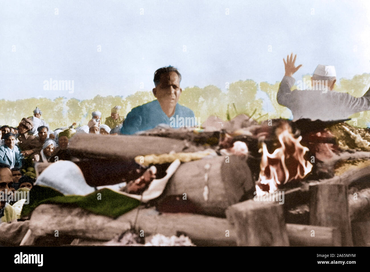 Jawaharlal Nehru Brij Krishna Chandiwala at cremation of Mahatma Gandhi ...