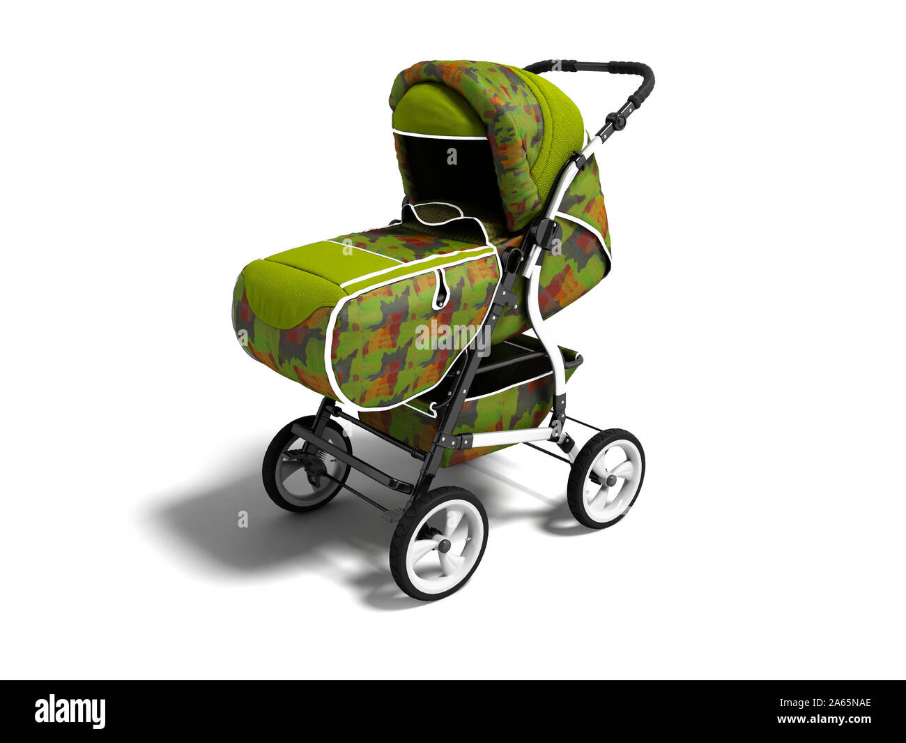 Baby stroller green all season for newborn boy 3d render on white ...