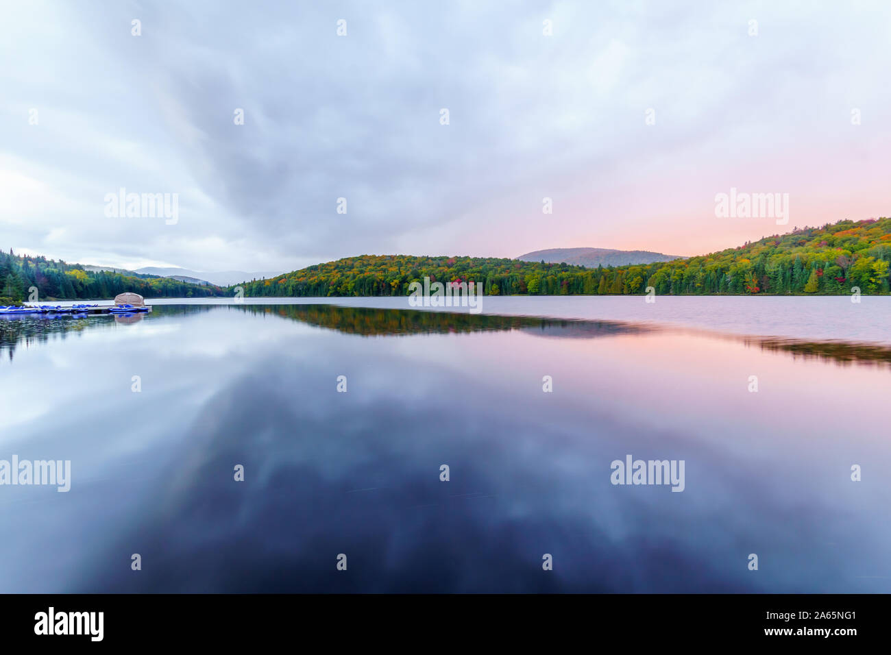Sunset view of the Petit Lac Monroe, in Mont Tremblant National Park ...