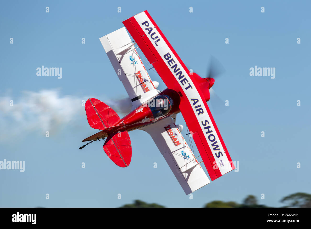 Pitts S-1S aerobatic biplane VH-IPB flying at low level during an ...