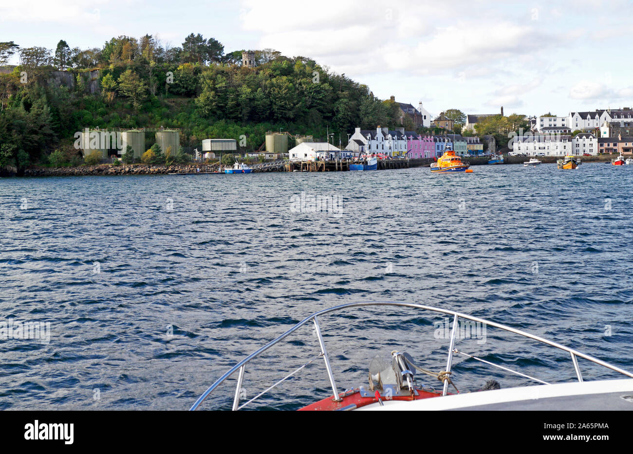 A view of the harbour and quay from a returning boat at Portree, Isle ...