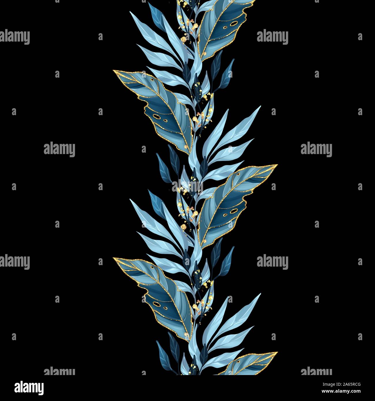 Seamless border with blue decorative leaves Stock Photo - Alamy