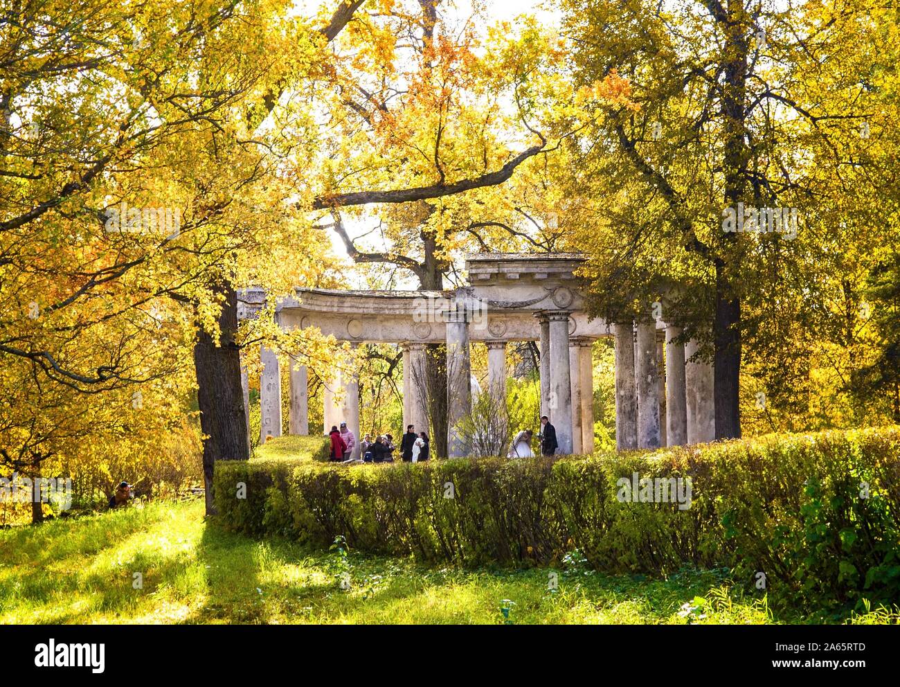 Pavlovsk, Russia - October 5, 2019: Tourists near Apollo Collonade in ...