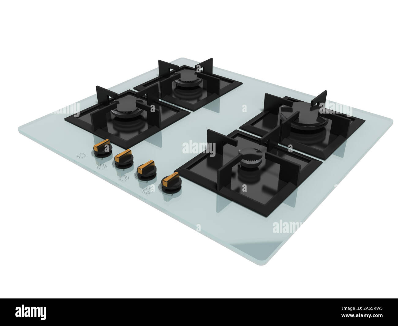 Gas stove embedded glass metal 3d render on white background no shadow ...