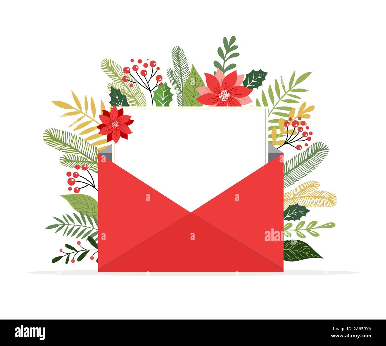 Christmas letter coming out of envelope. Blank white paper for writing ...