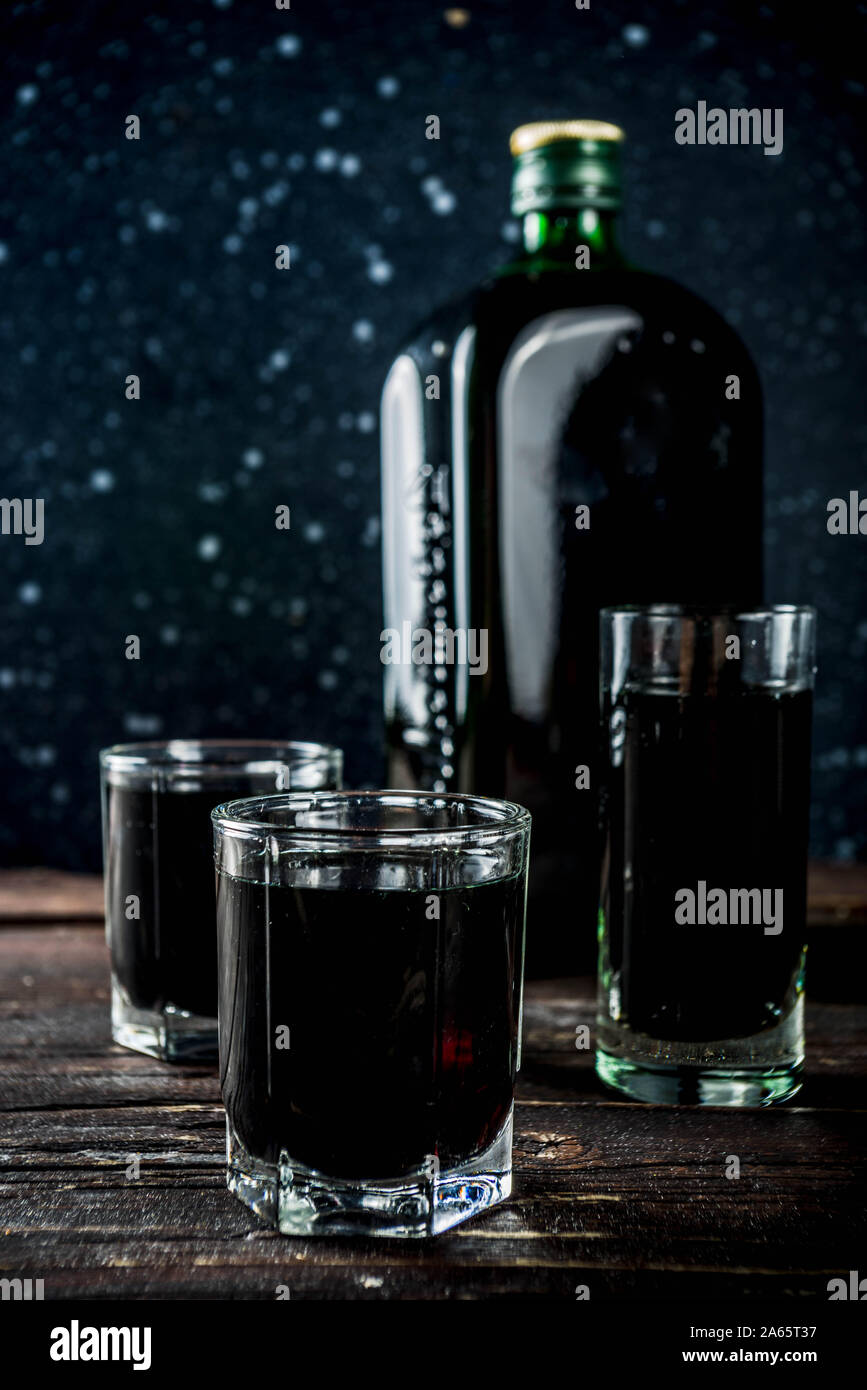 Finnish traditional alcohol. Winter warming drinks. Salmiakkikossu shot ...