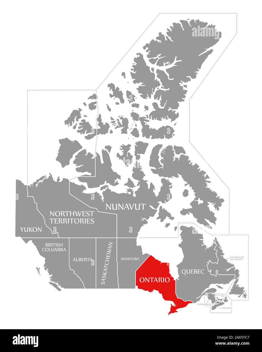 Ontario red highlighted in map of Canada Stock Photo - Alamy