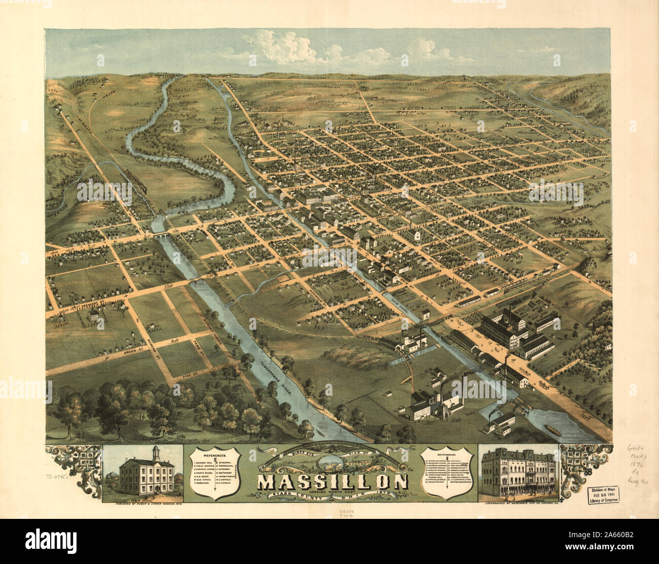 Bird's-eye View of Massillon, Stark County, Ohio, 1870 Stock Photo - Alamy