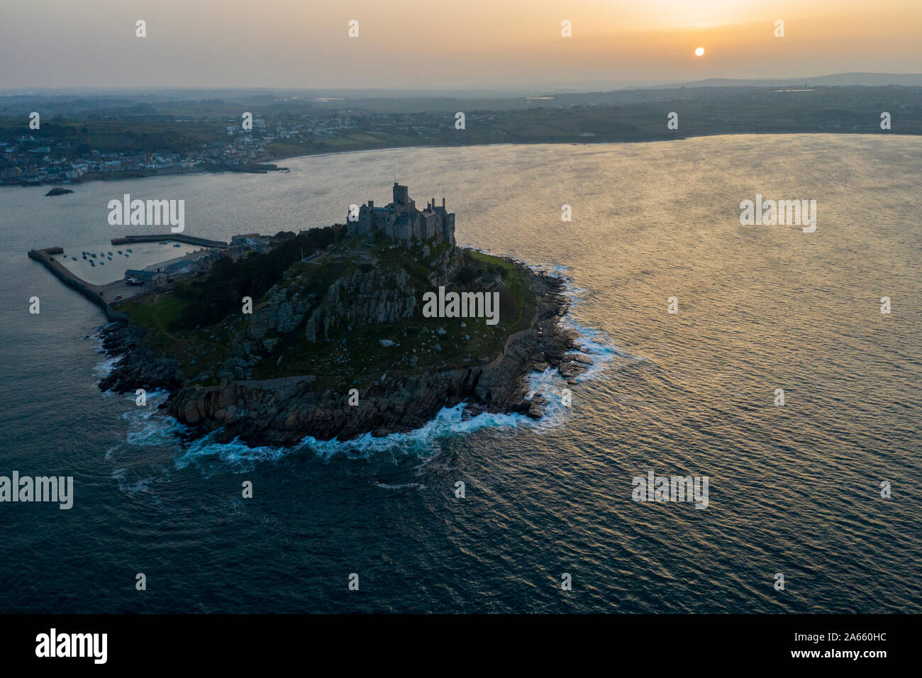 St Michael's Mount from the air, Cornwall, England Stock Photo - Alamy