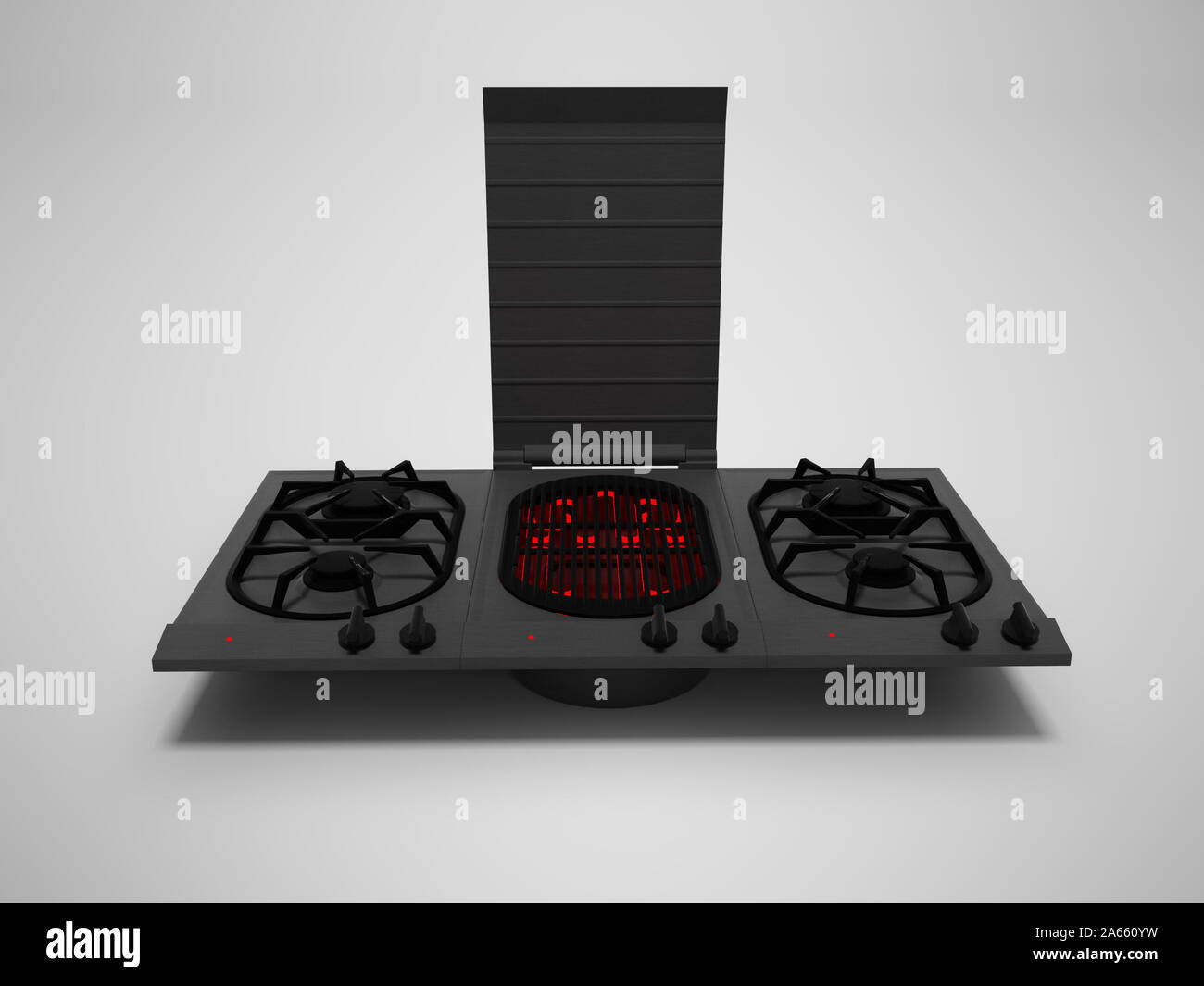 Gas stove embedded with electrofusion metal isolated 3d render on gray ...