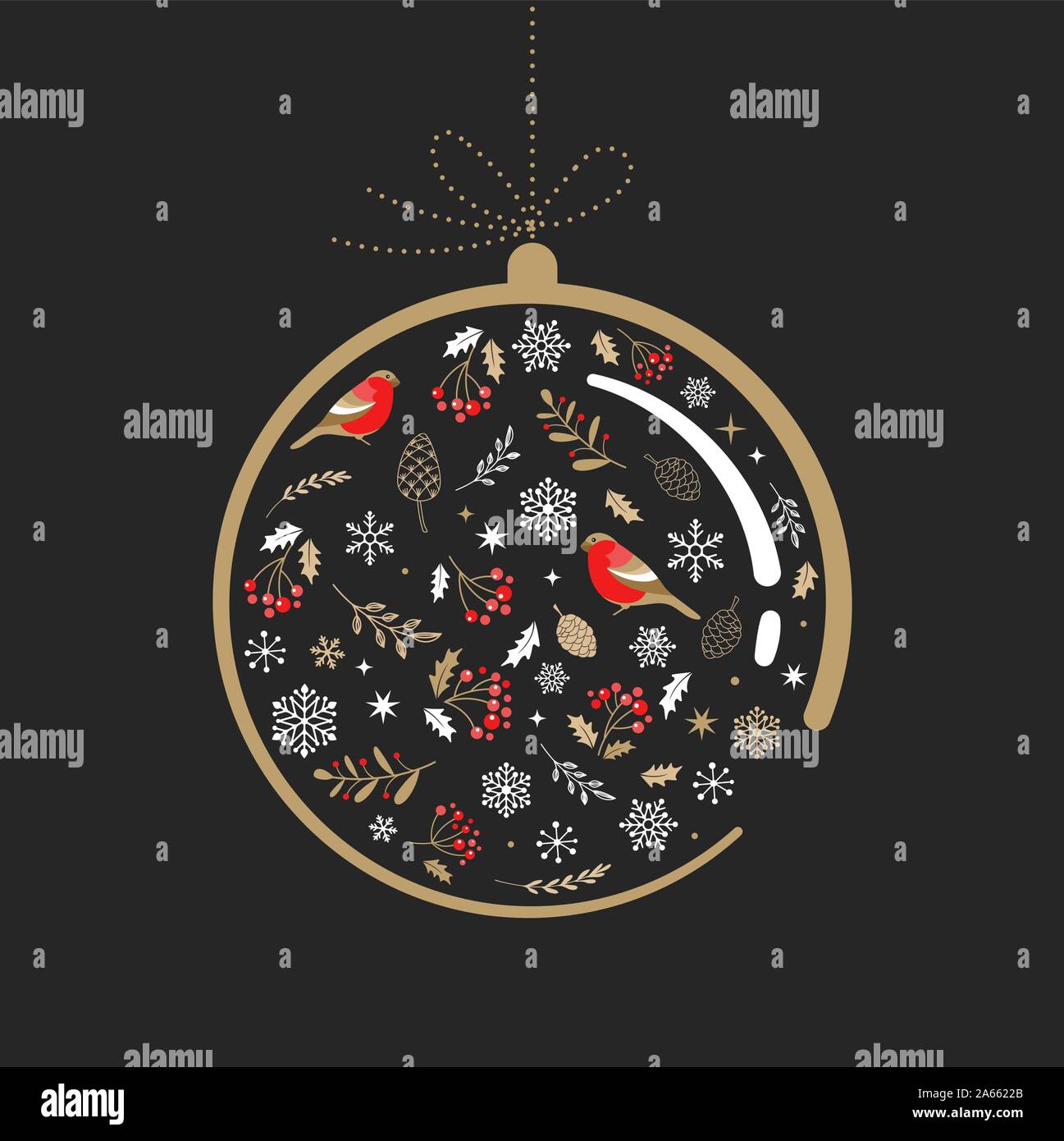 Elegant gold and black Christmas ornament with Xmas elements. Vector ...