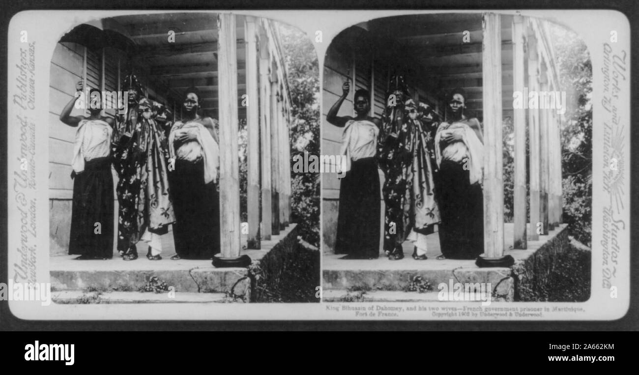 King Bihuazin (ie Béhanzin) of Dahomey, and His Two Wives (Standing on ...
