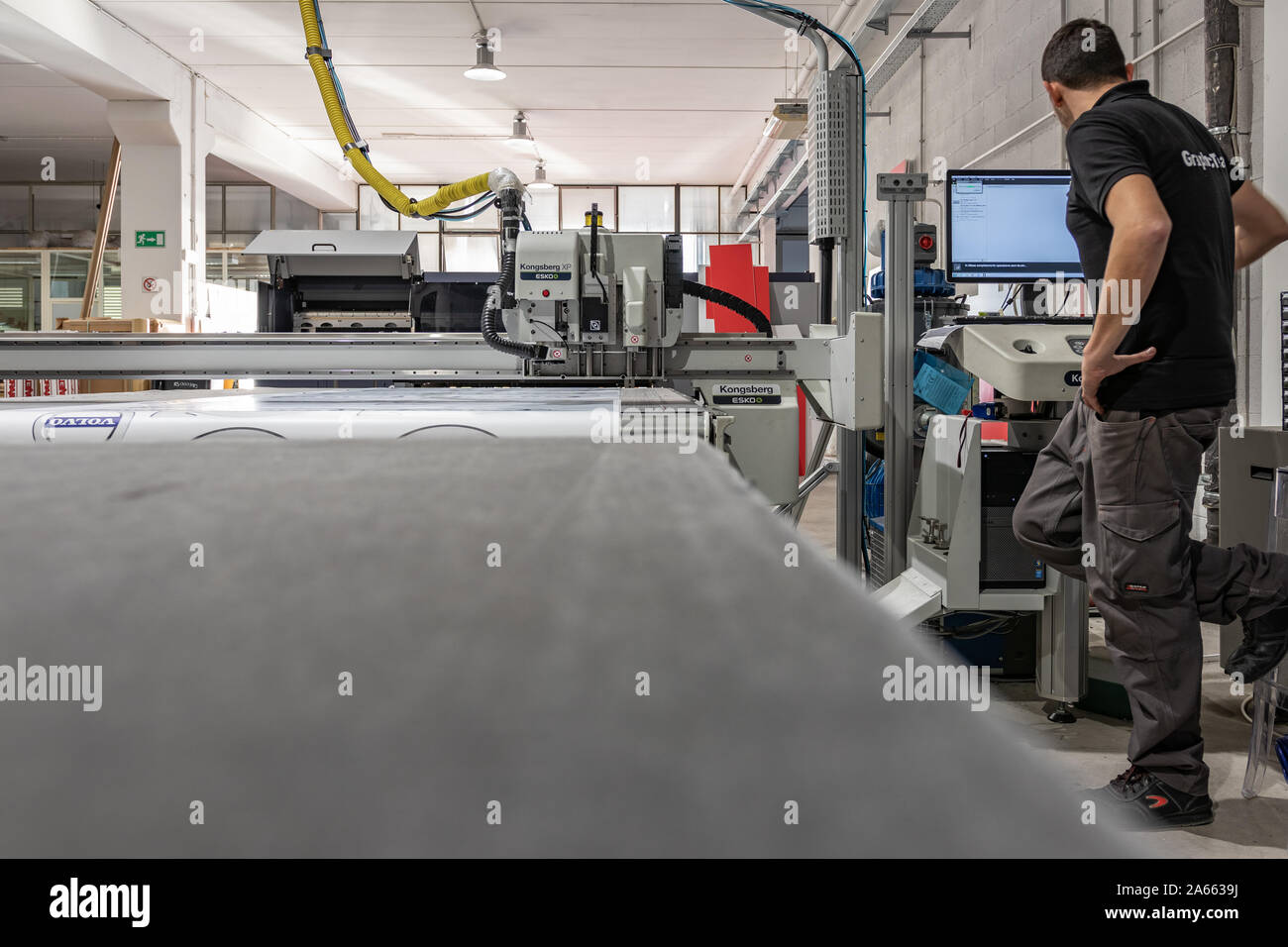Details of a moving print head. Massive machinery. Professional ...