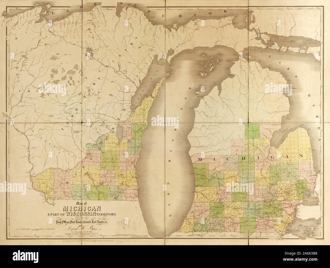 Map of Michigan and Part of Wisconsin Territory Stock Photo - Alamy