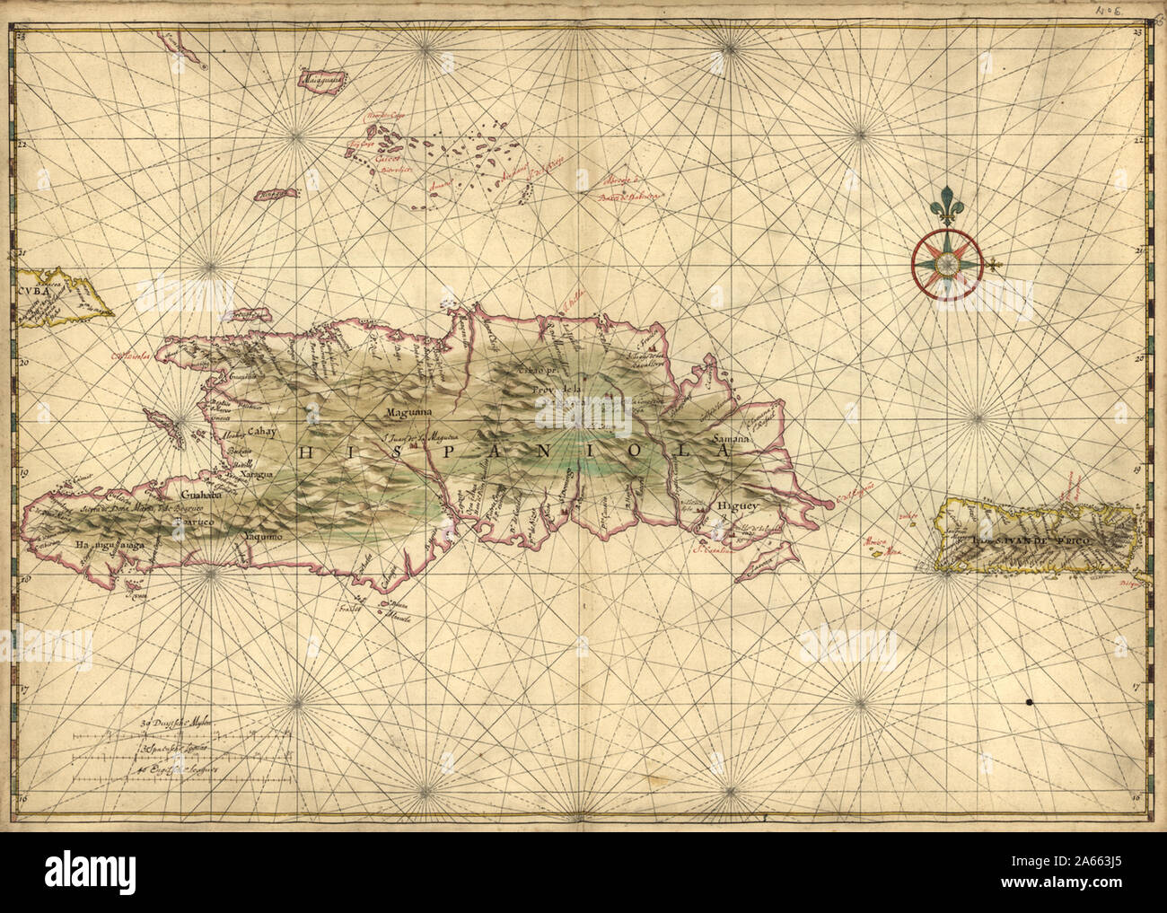 Map of the Islands of Hispaniola and Puerto Rico Stock Photo - Alamy