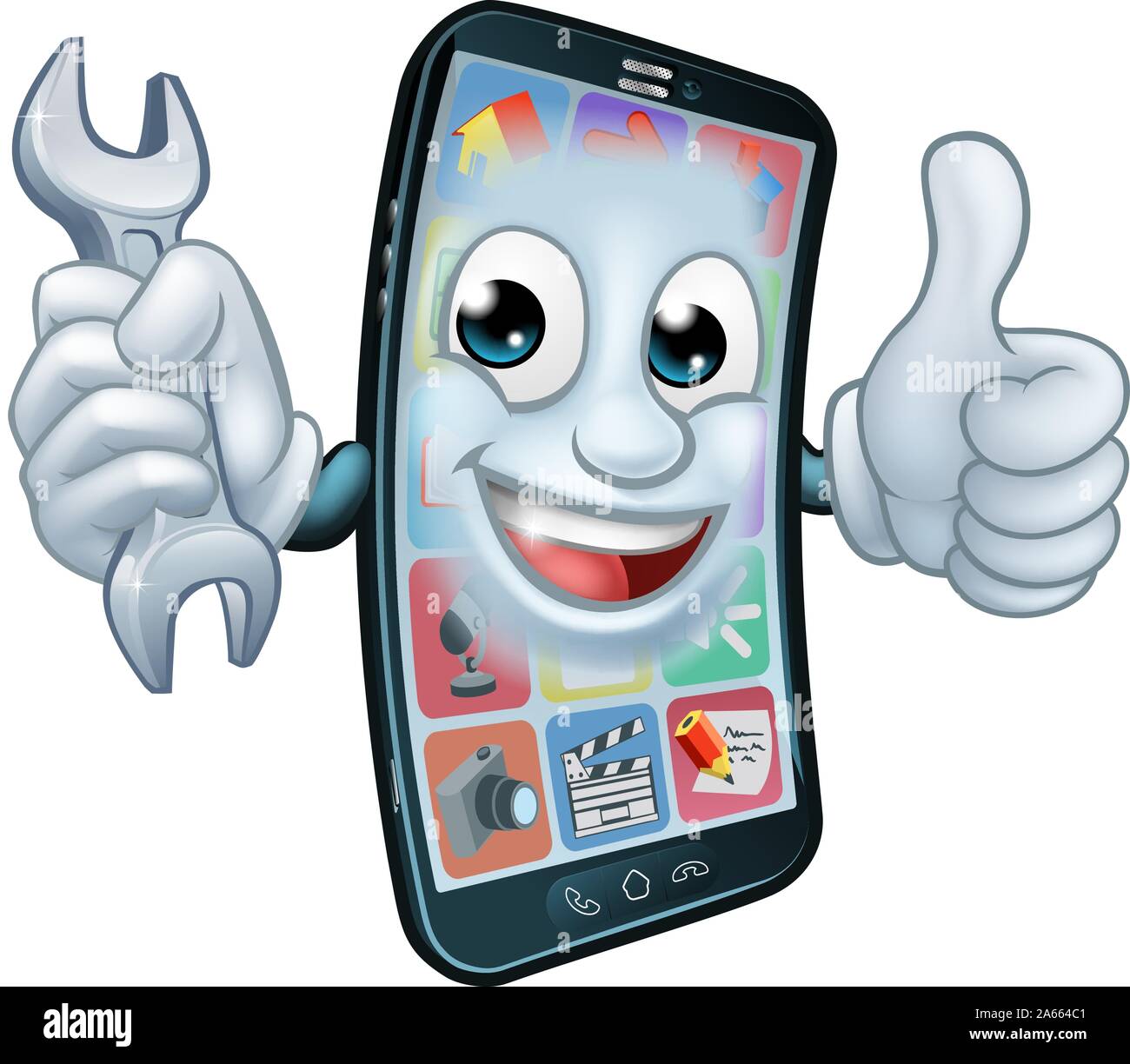 Mobile Phone Repair Spanner Thumbs Up Cartoon Stock Vector Image & Art ...