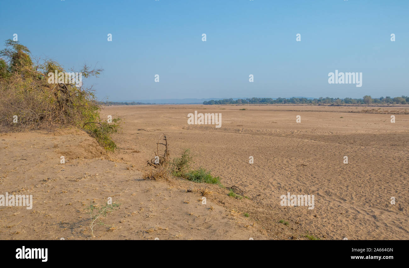 Dry river bed of the Limpopo river at Crooks Corner where three ...