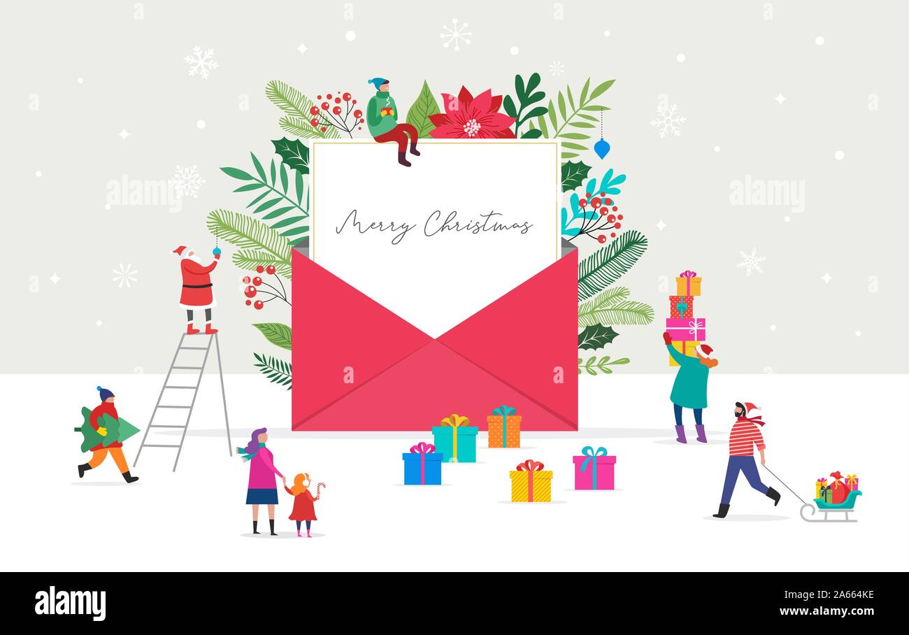 Christmas letter coming out of envelope. Blank white paper for writing ...