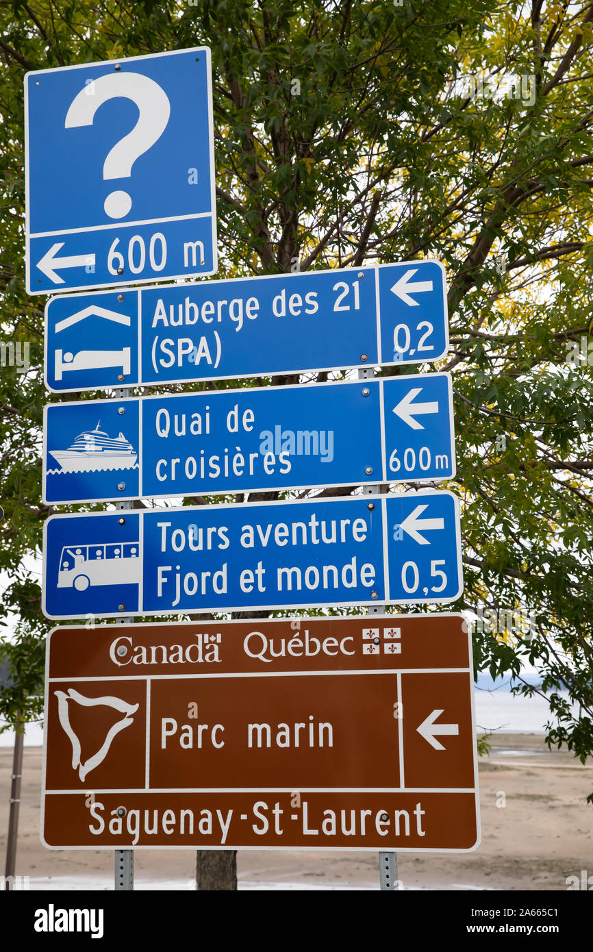 Blue information sign in Saguenay, Canada Stock Photo - Alamy