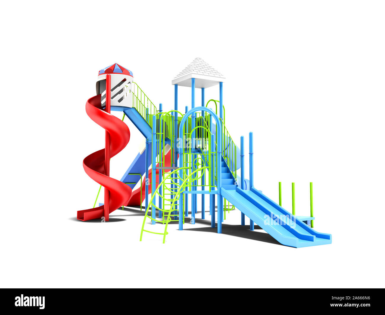 Color playground for kids with different slides isolated 3d render on ...