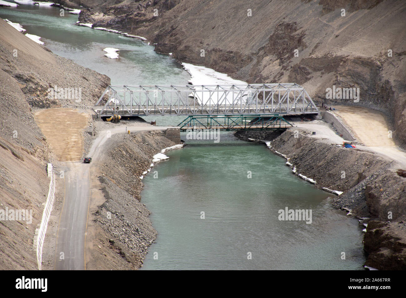 Aerial view landscape with road bridge on Srinagar highway crossing ...
