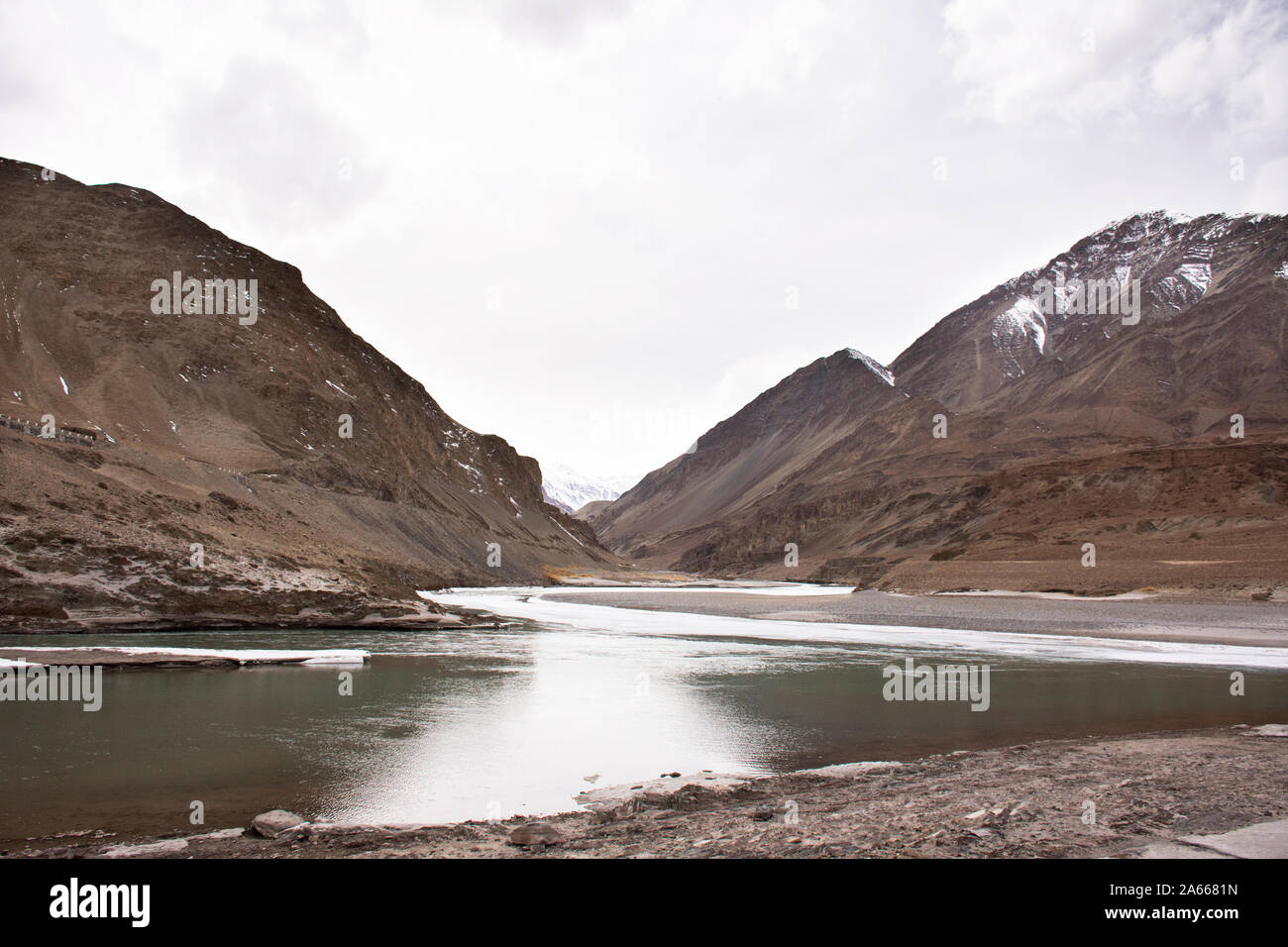 View landscape himalayas range mountain with Confluence of the Indus ...