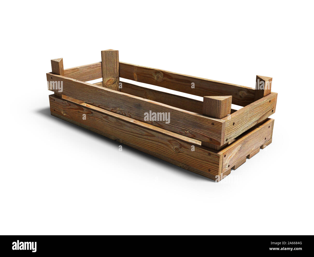 Wooden box for storage of products front view 3d render on white ...