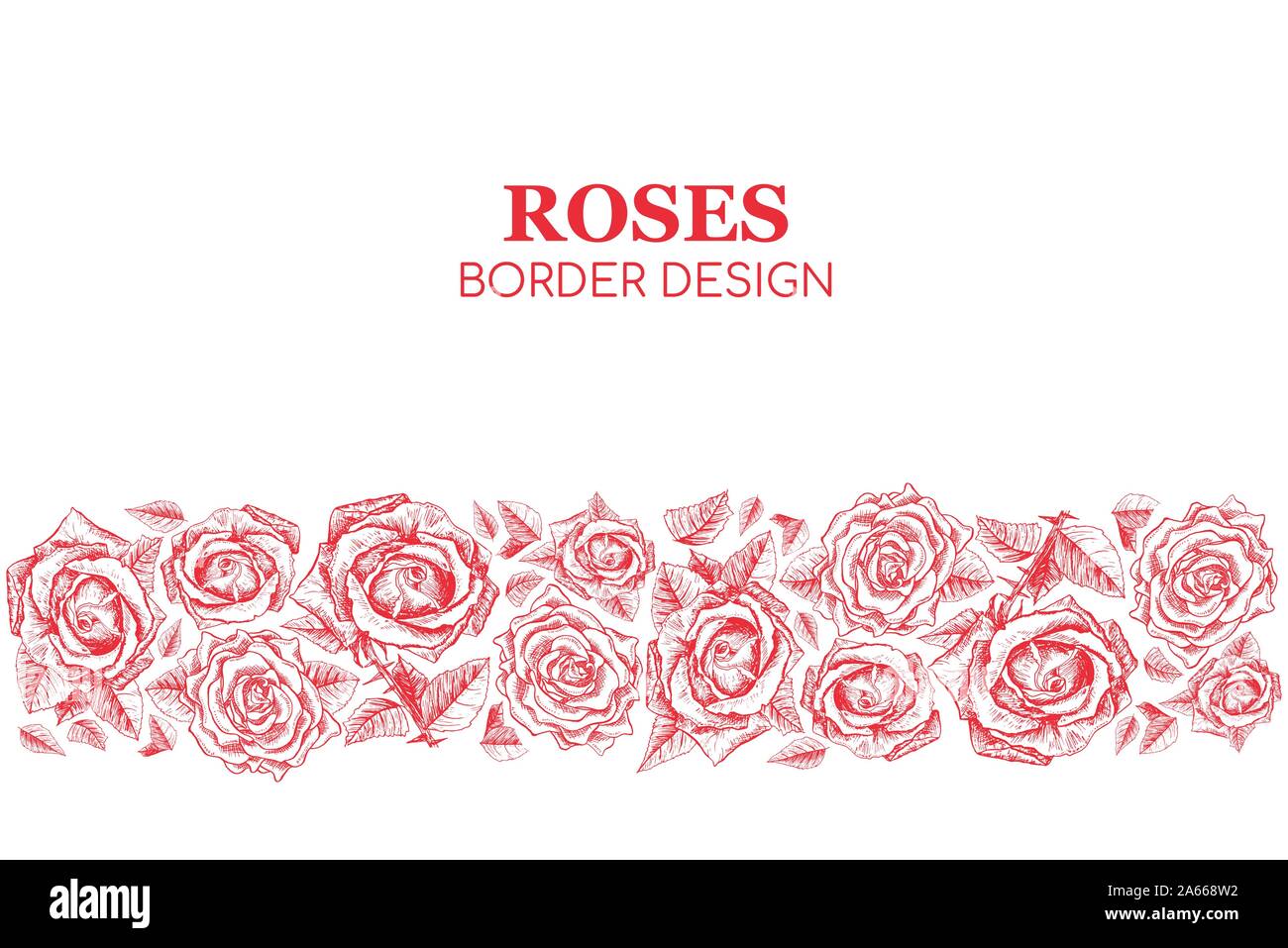 Red Roses Contour Banner or Greeting Card Flowers Vector Pattern, Print ...