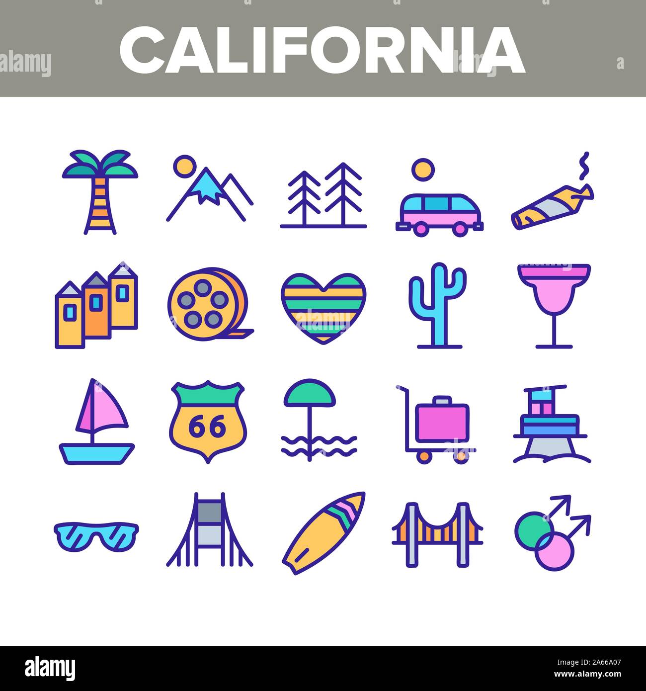 California Collection Elements Icons Set Vector Stock Vector Image ...