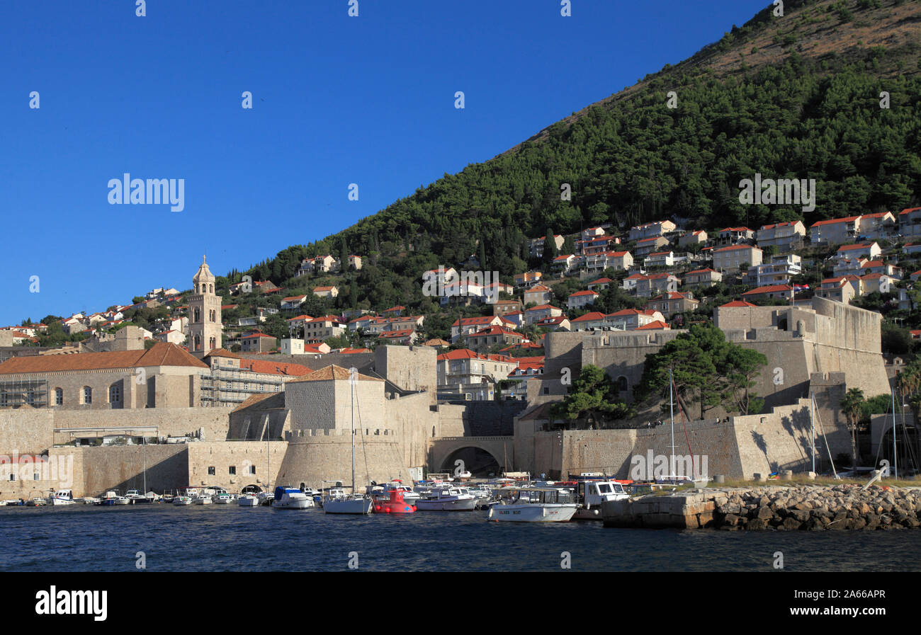 Croatia, Dubrovnik, skyline, Old Port, St Luka Tower, St Sebastian ...