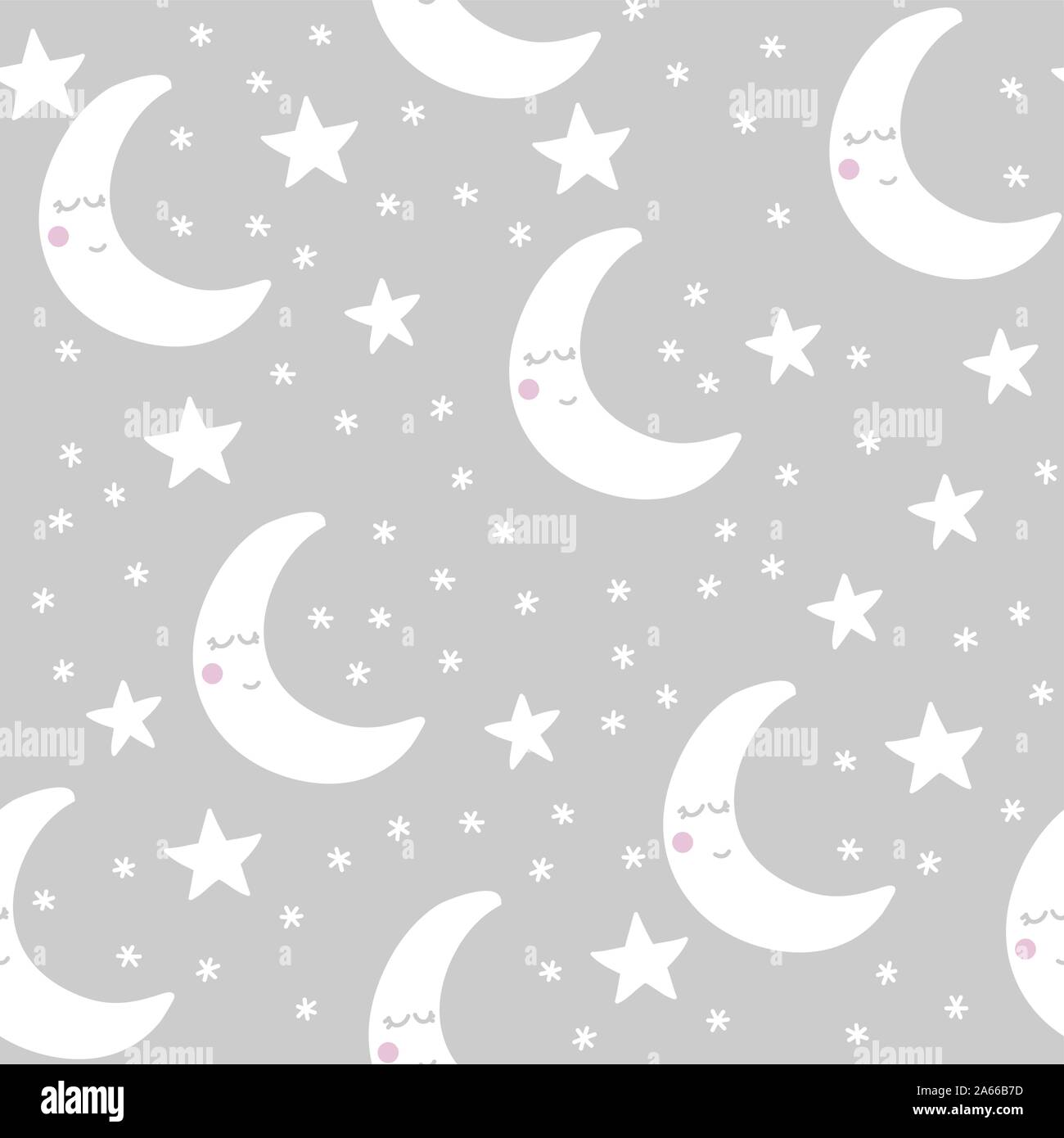 Moon and stars pattern design for kids nursery - funny hand drawn ...