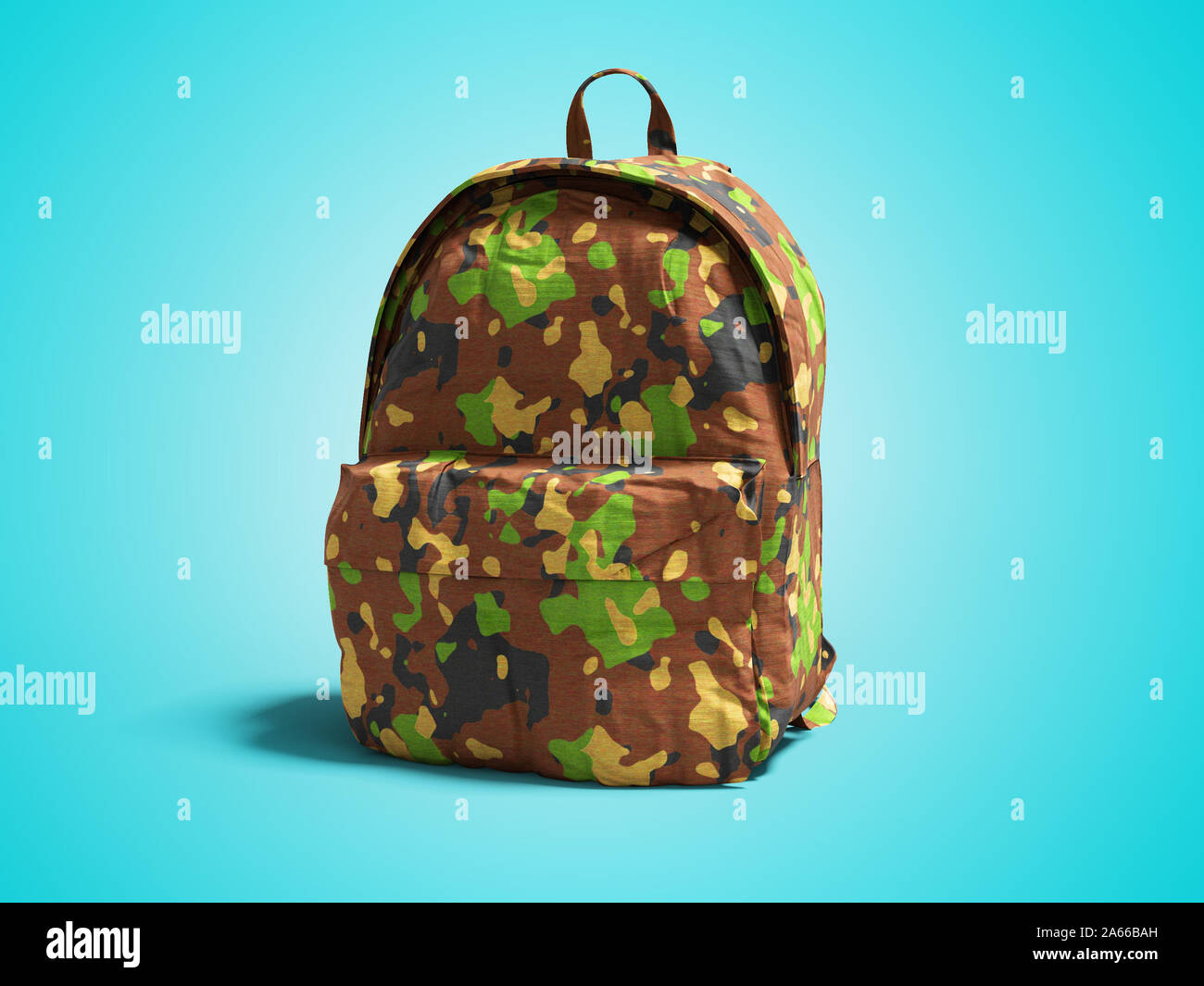 School backpack military colors front view 3d render on blue background ...