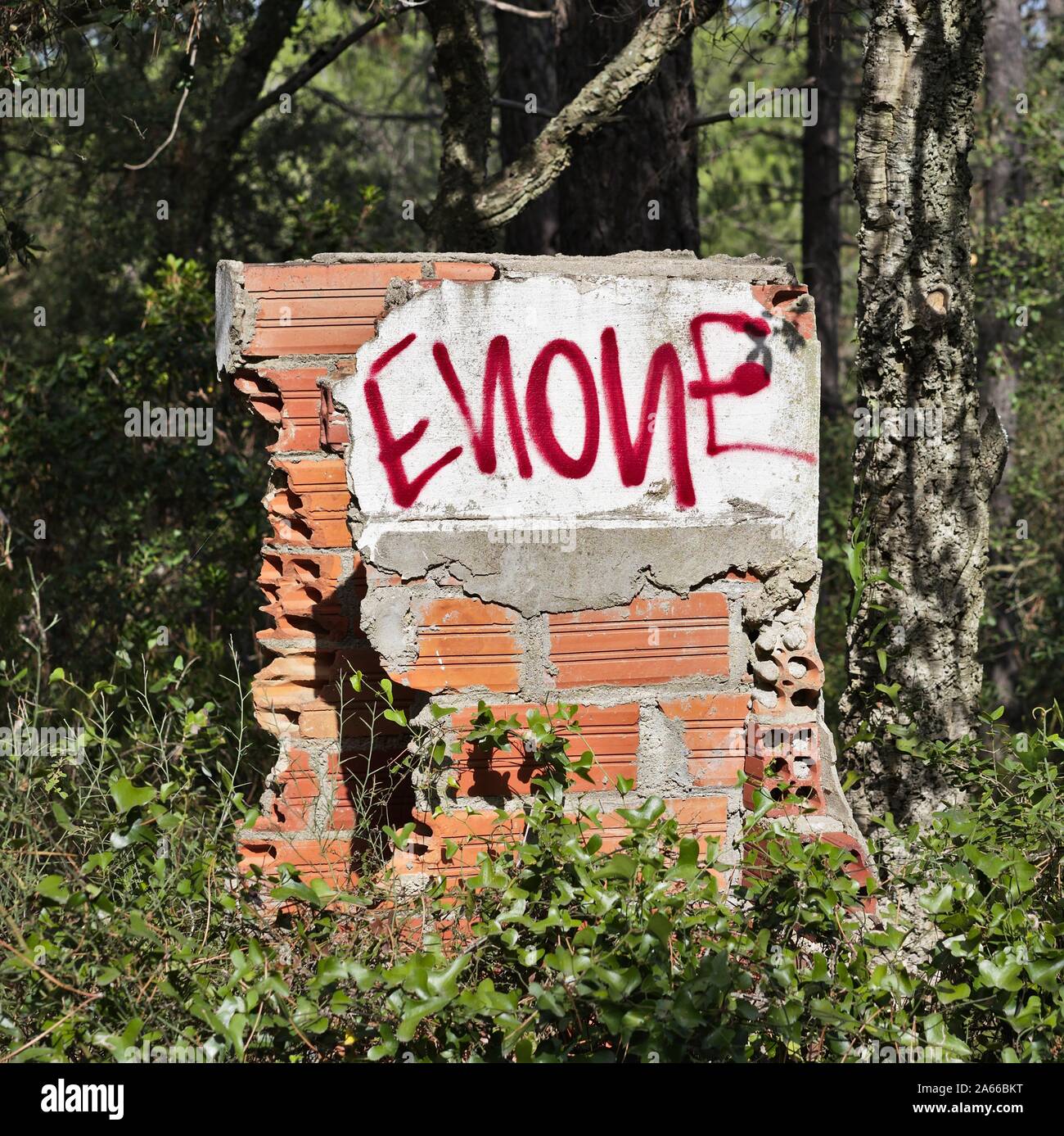 Part of brick wall with graffiti Stock Photo - Alamy