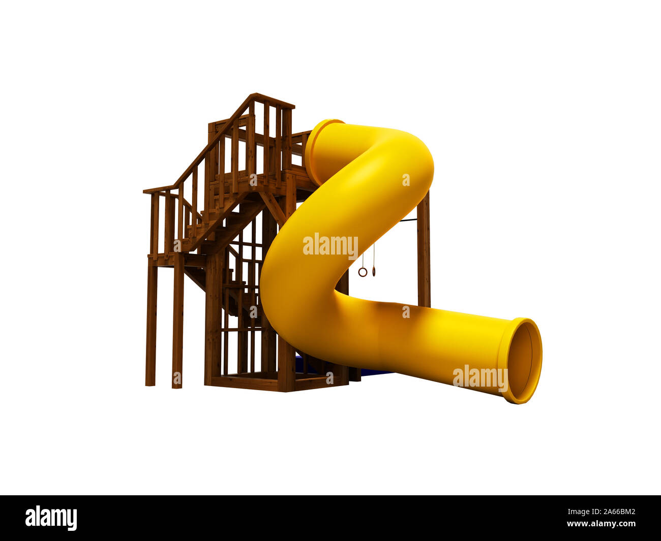 Wooden two-story slide tube yellow for teenagers 3d render on white ...
