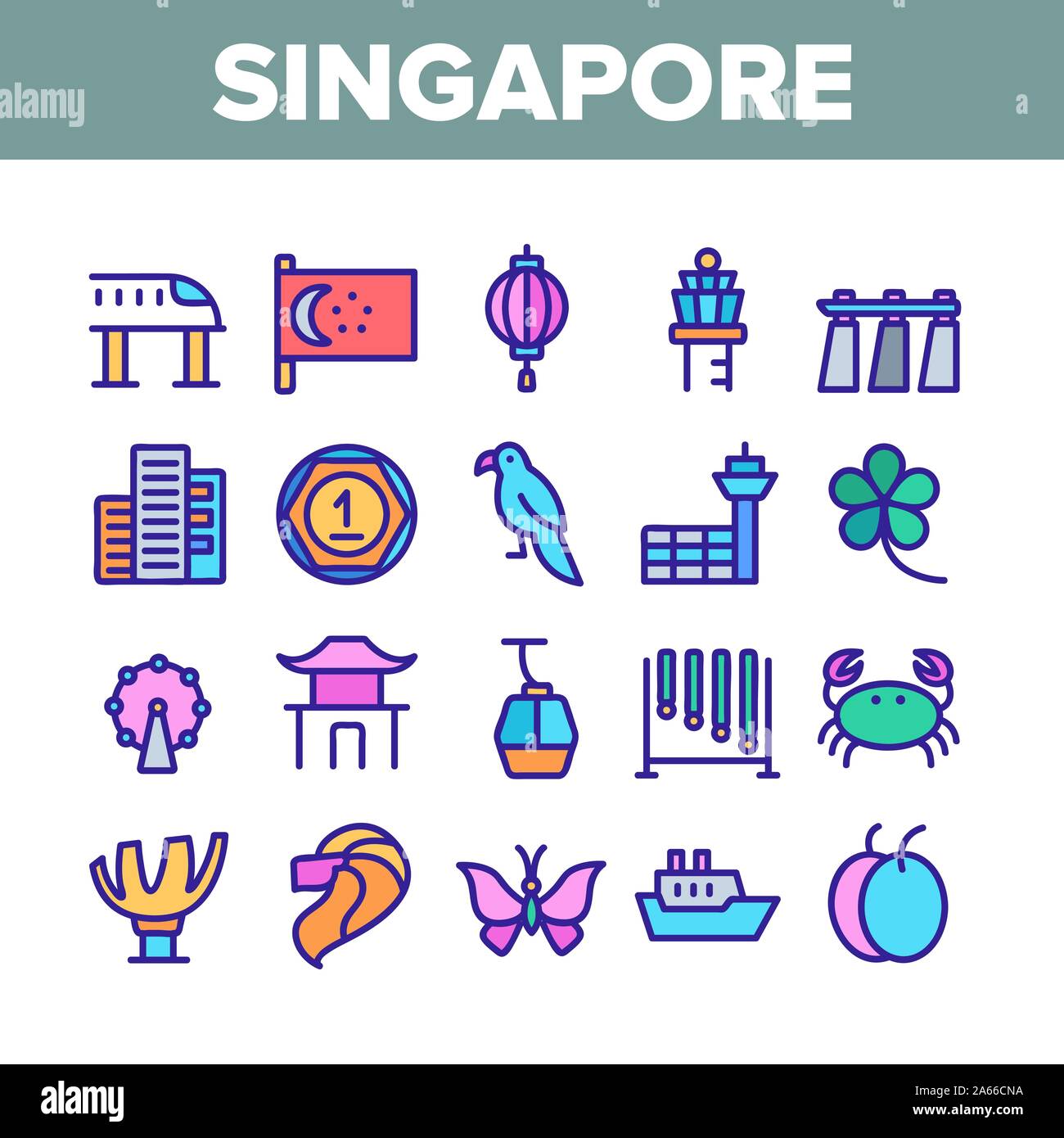 Singapore Collection Traditional Icons Set Vector Stock Vector Image ...