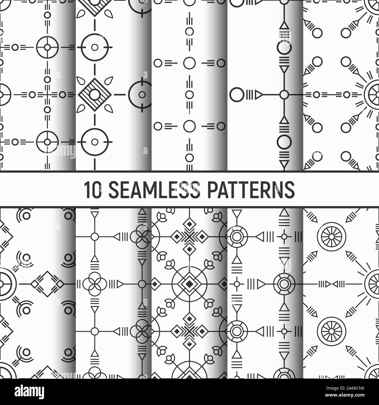 Set of ten monochrome seamless patterns. Abstract vector backgrounds ...