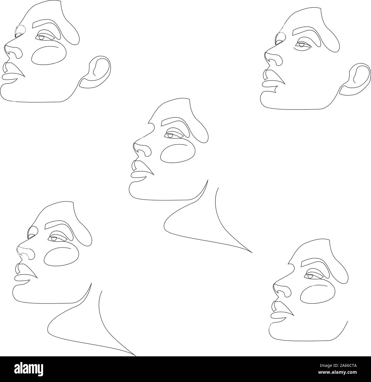 One line girl or woman portrait design set. Hairstyle, fashion concept ...