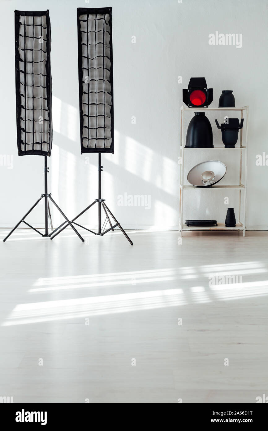 Equipment white photo studio accessories photographer flash Stock Photo ...