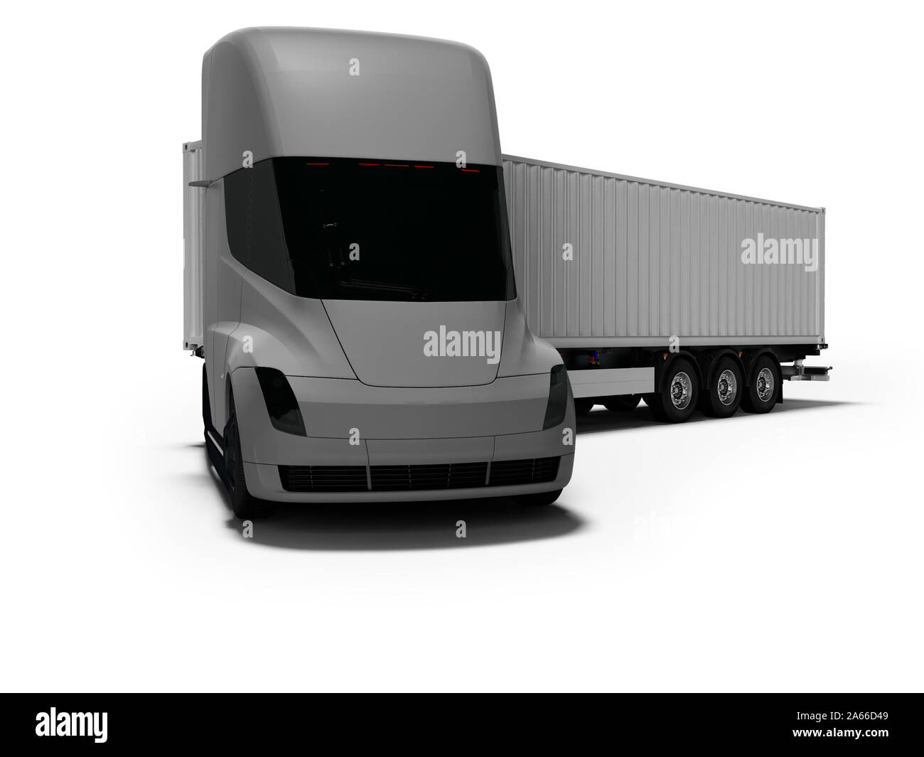 Gray electric tractor with gray trailer for moving goods to different ...