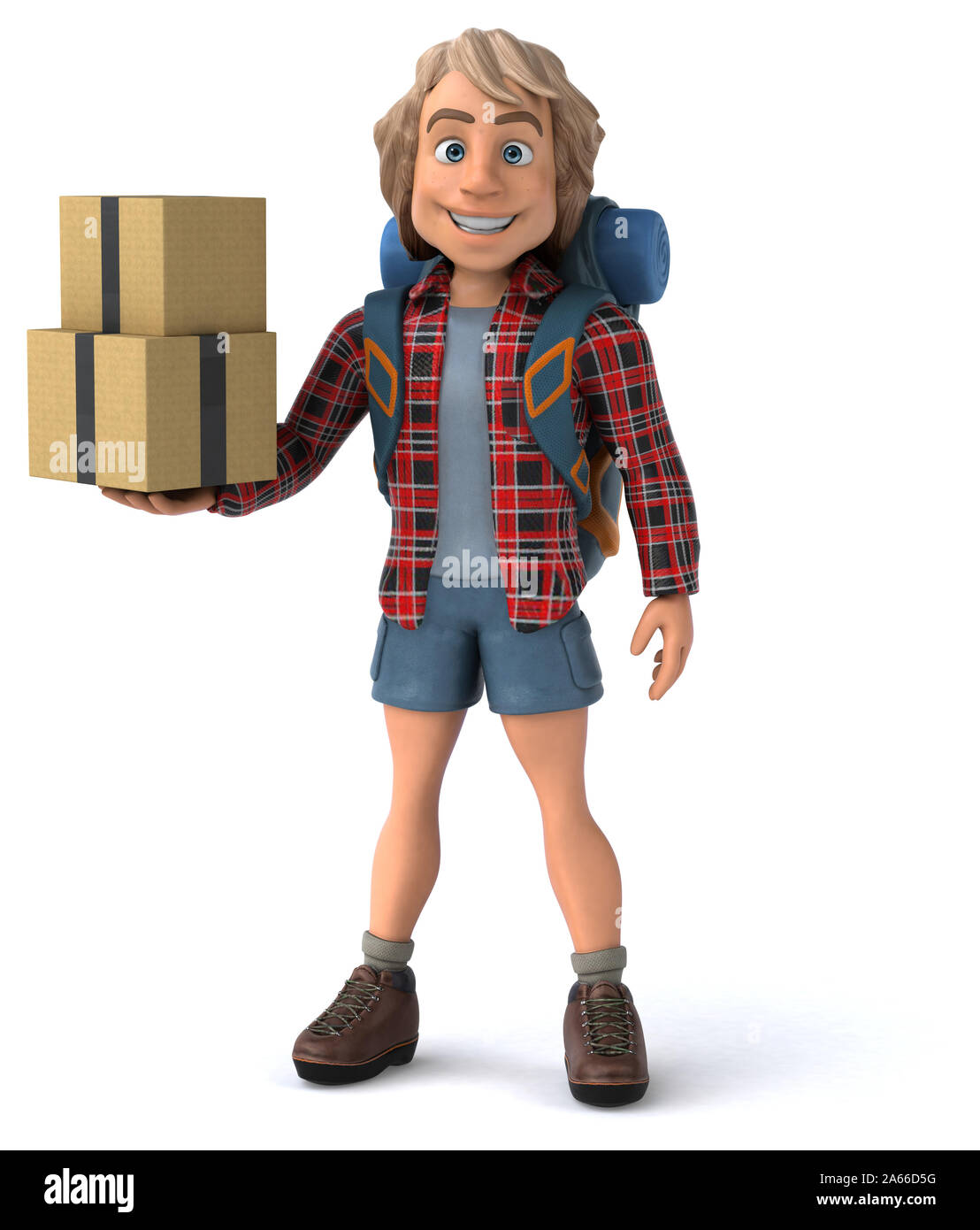 Fun backpacker cartoon guy Stock Photo - Alamy