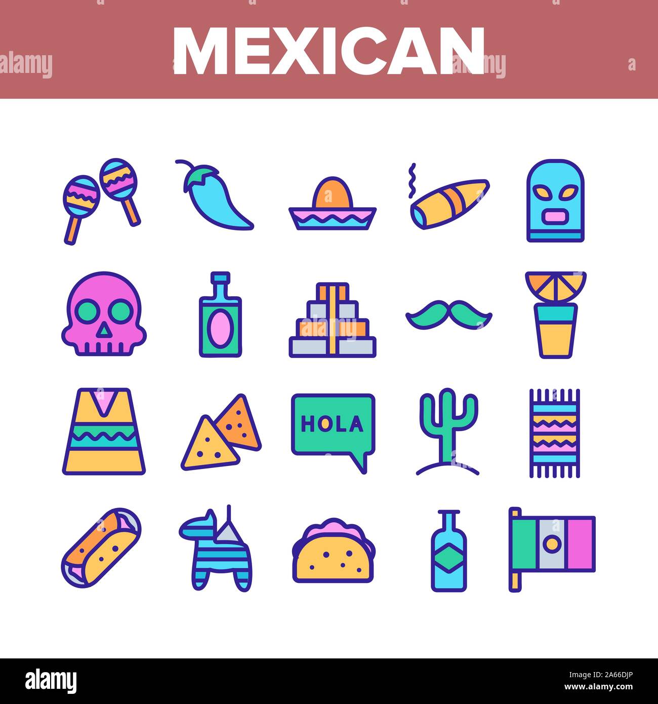 Mexican Traditional Collection Icons Set Vector Stock Vector Image ...