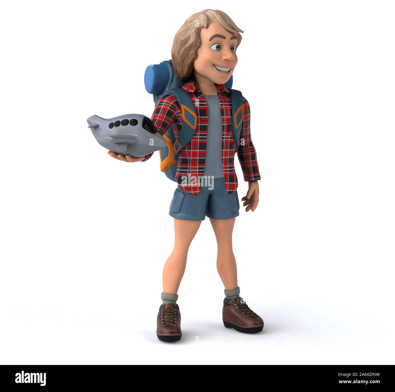 Fun backpacker cartoon guy Stock Photo - Alamy