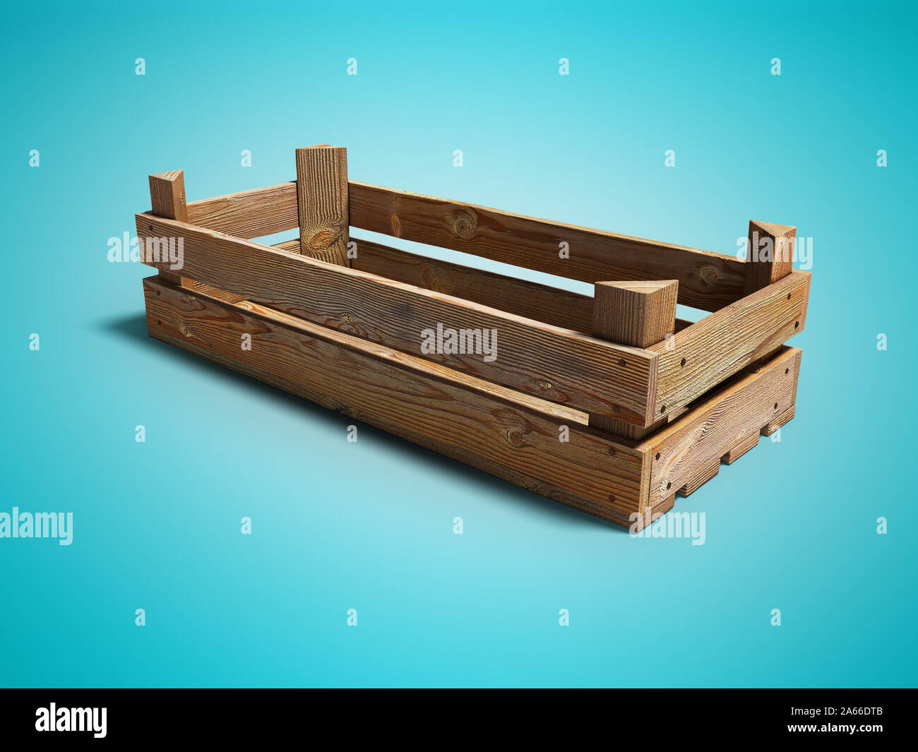 Wooden box for storage of products front view 3d render on blue ...