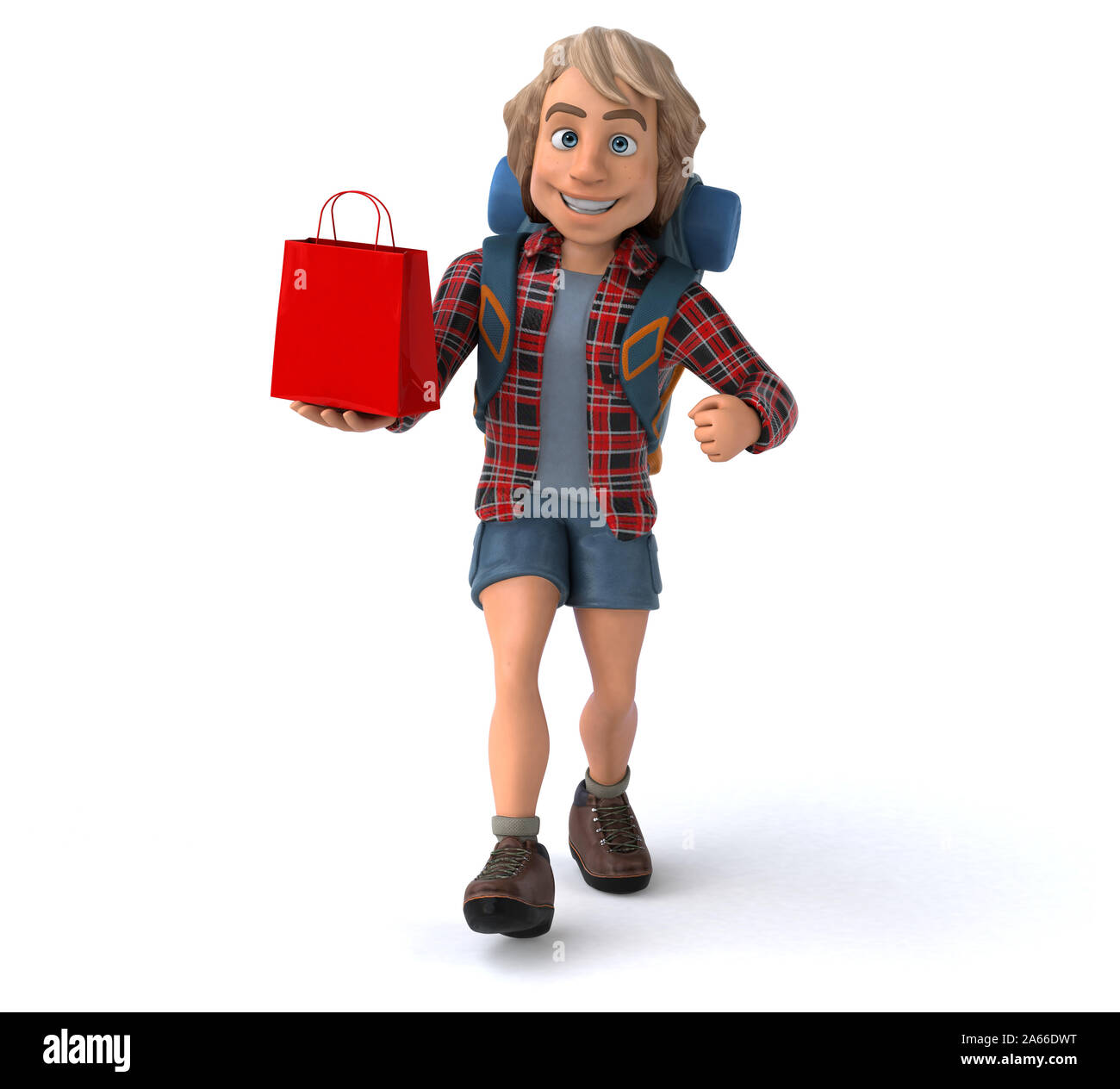 Fun backpacker cartoon guy Stock Photo - Alamy